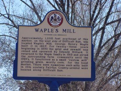 Waple’s Mill Historical Marker