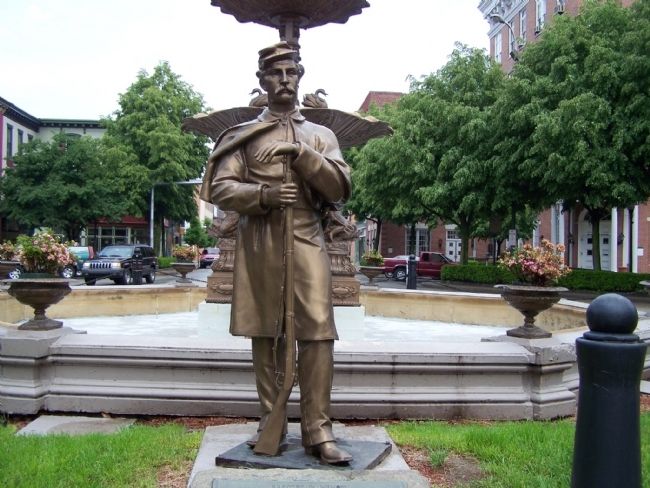 Memorial Fountain and Union Soldier Statue Historical Marker