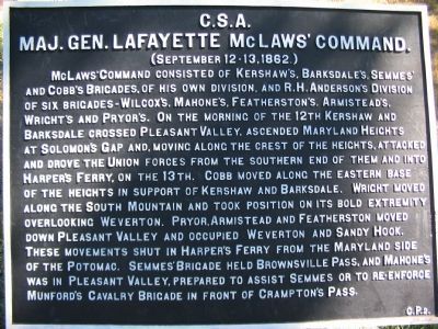 Maj. Gen. Lafayette McLaws' Command Historical Marker