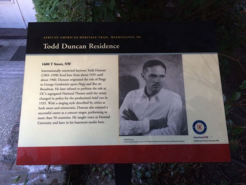 Todd Duncan Residence Historical Marker