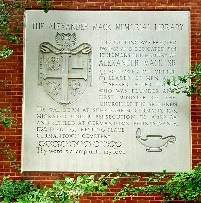 The Alexander Mack Memorial Library Historical Marker