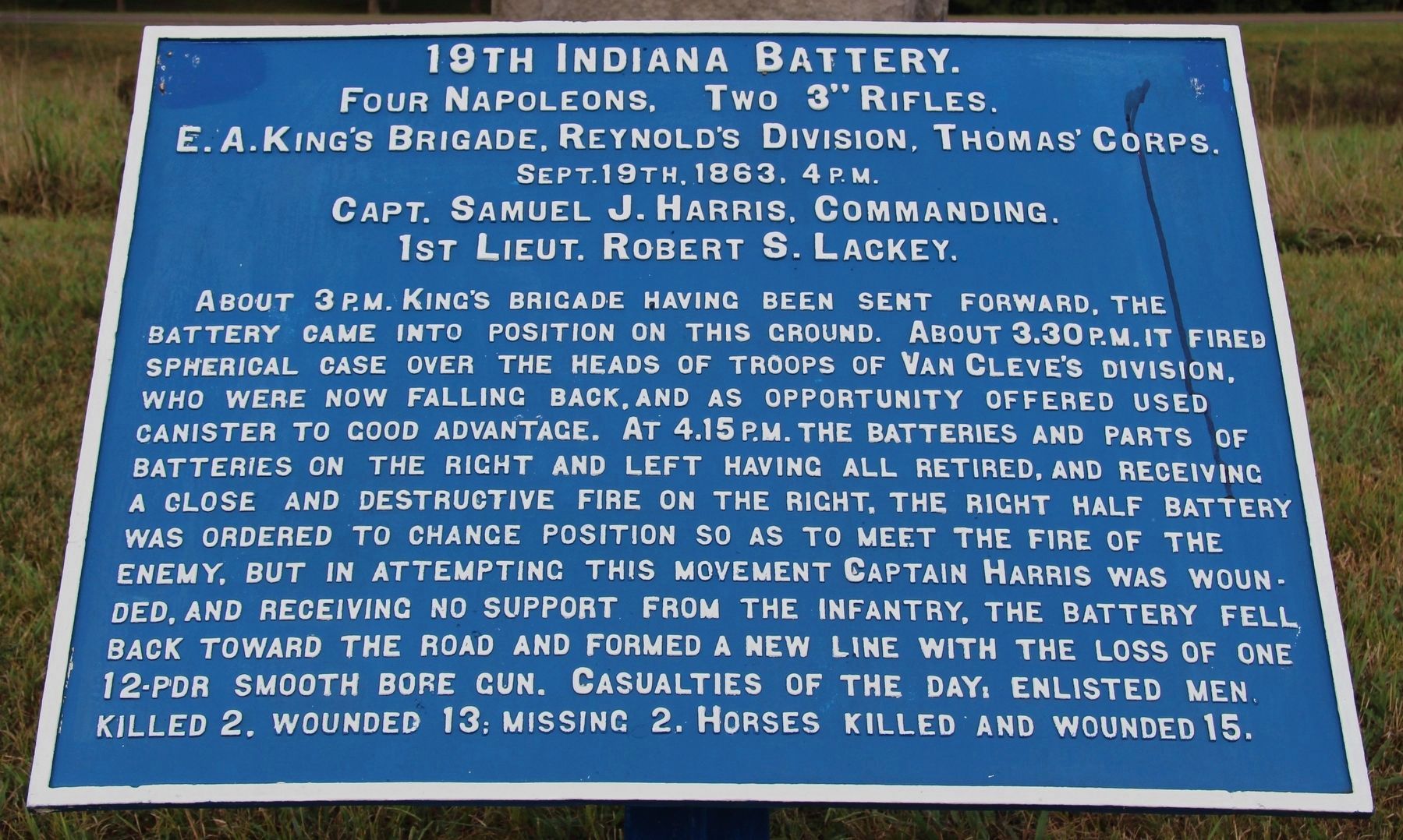 19th Indiana Battery Historical Marker