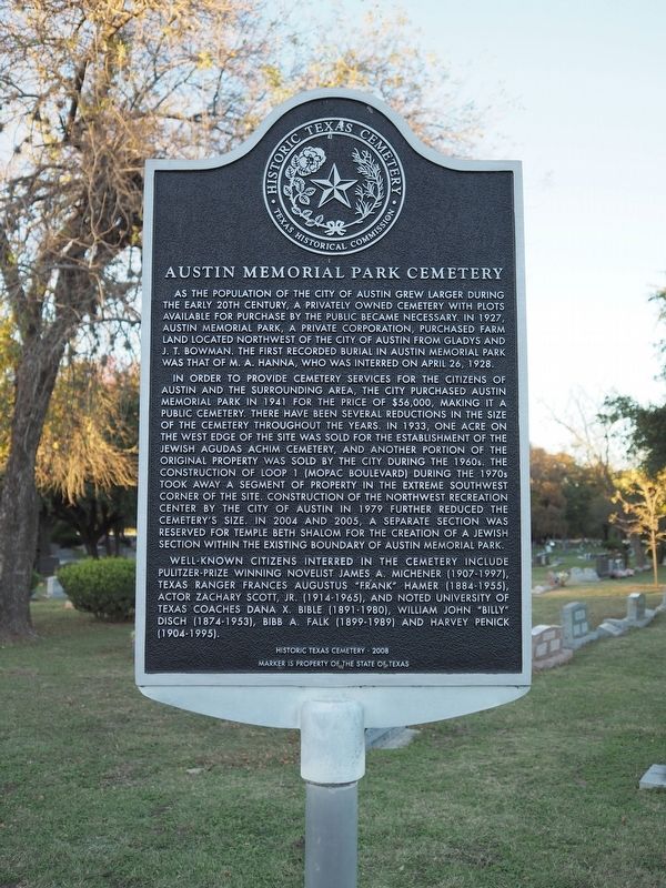 Austin Memorial Park Cemetery Historical Marker