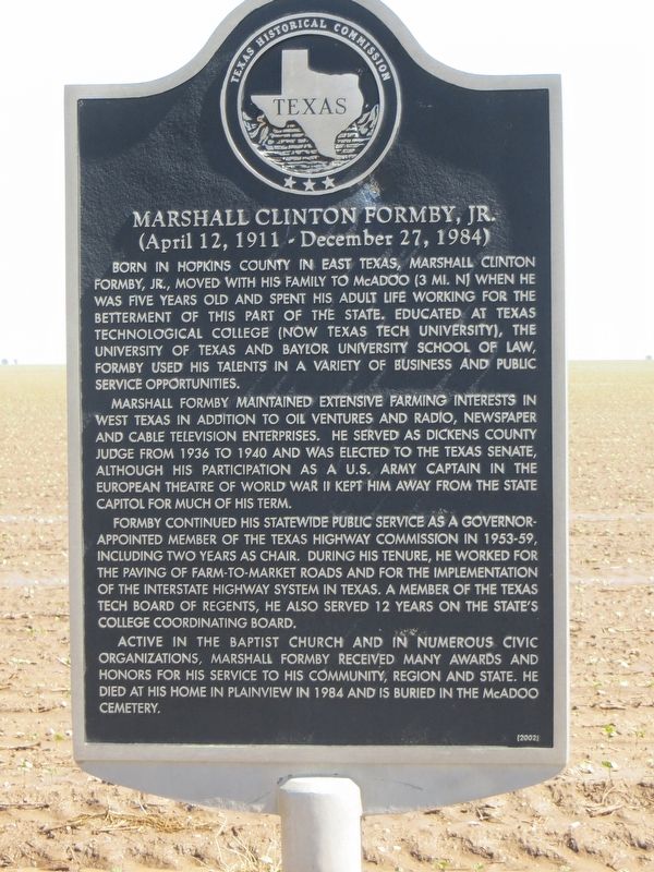 Marshall Clinton Formby, Jr. Historical Marker