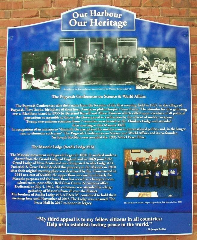 The Pugwash Conferences and Masonic Lodge Historical Marker