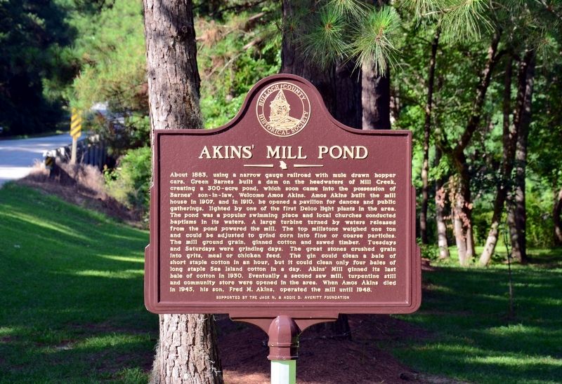 Akins’ Mill Pond / The Families of Akins’ Mill Pond Historical Marker
