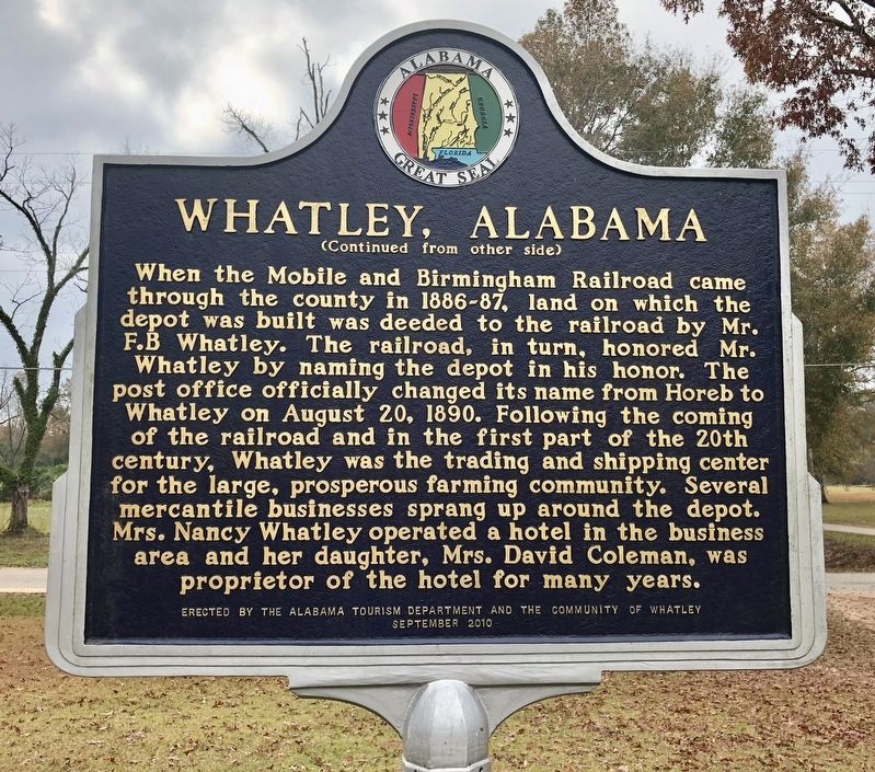 Whatley, Alabama Historical Marker