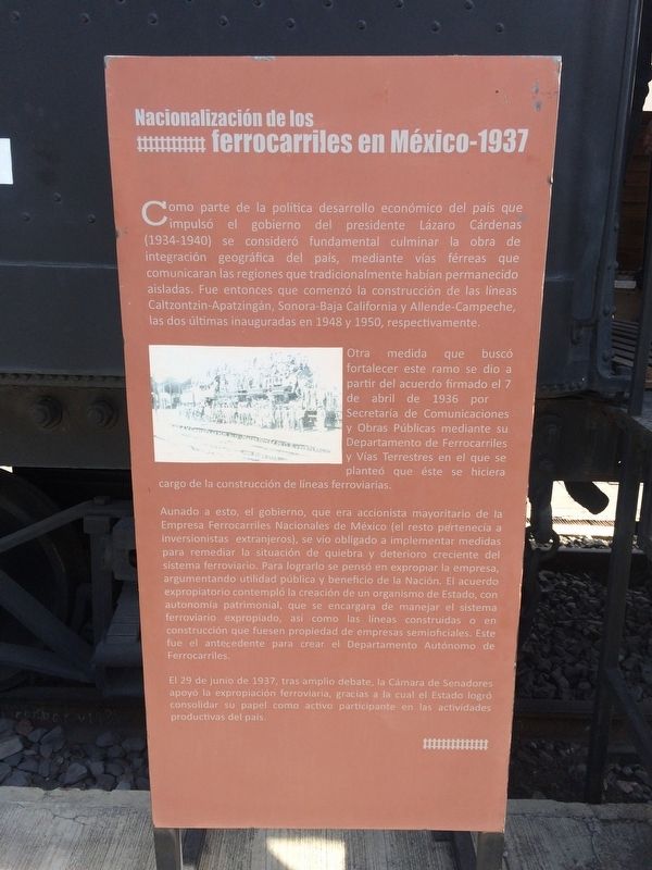 Nationalization of the Railroads of Mexico - 1937 Historical Marker