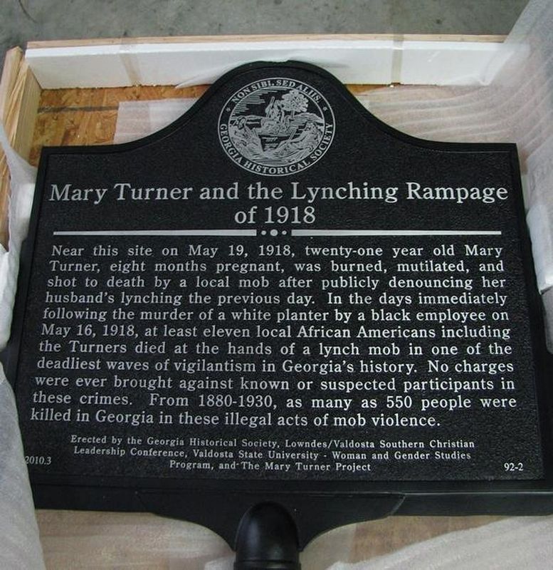 Mary Turner and the Lynching Rampage of 1918 Historical Marker