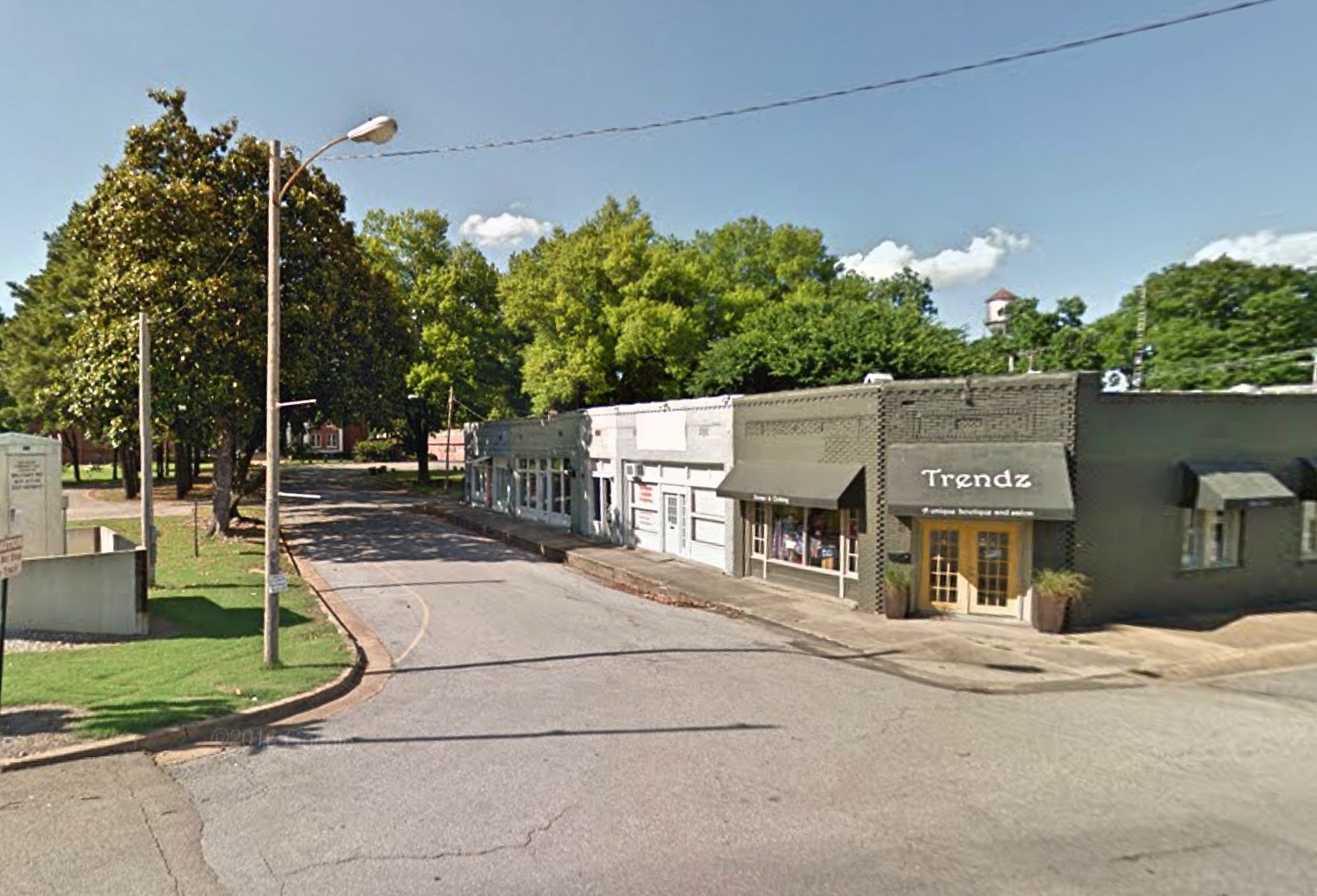 Photo: Rebuilt one-story brick buildings.
