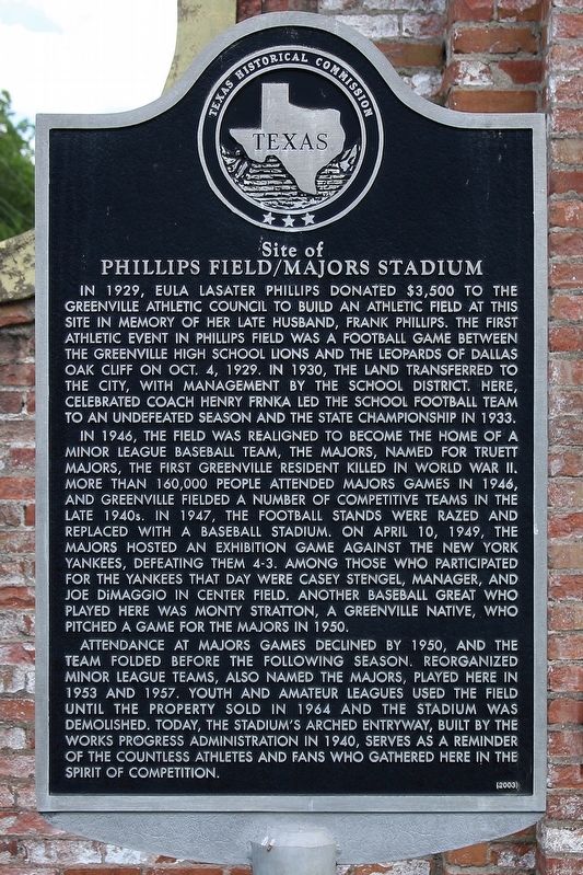Site of Phillips Field/Majors Stadium Historical Marker