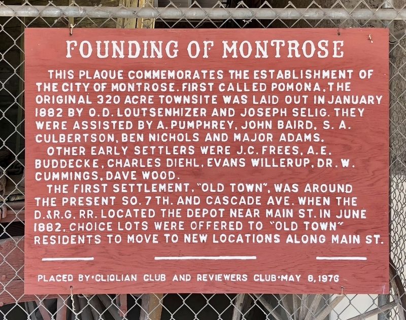 Founding of Montrose Historical Marker