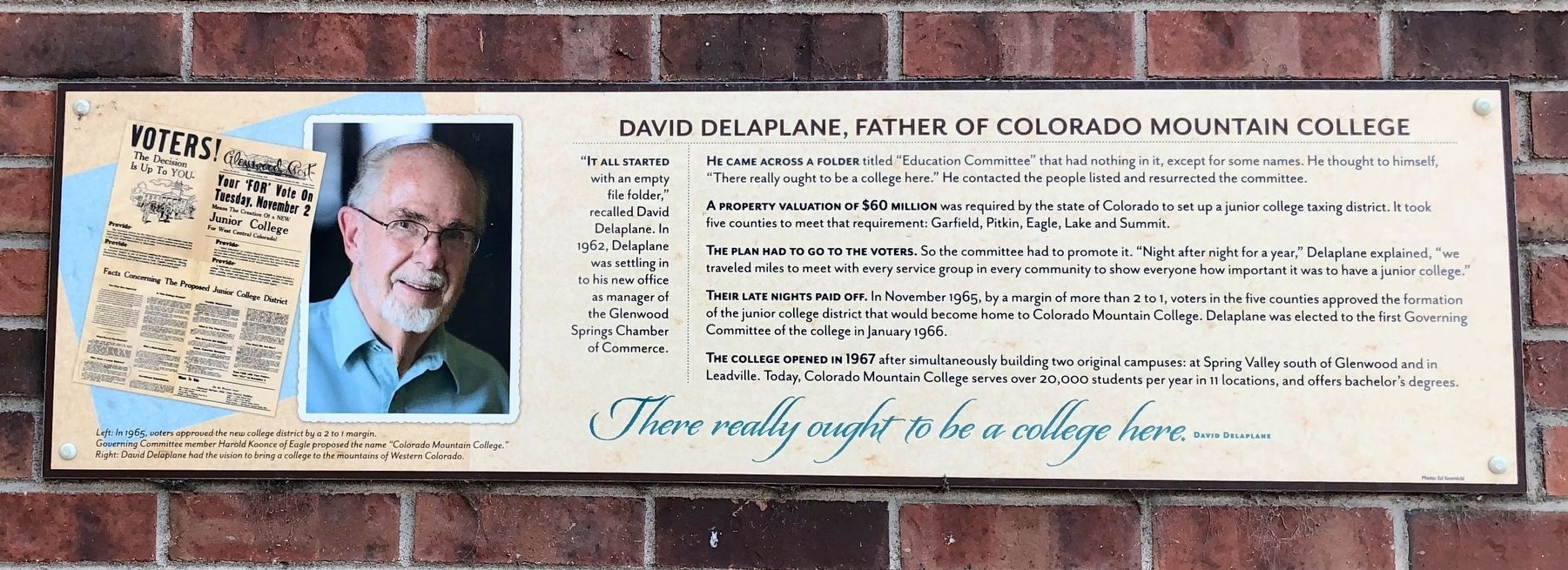 David Delaplane, Father of Colorado Mountain College Historical Marker