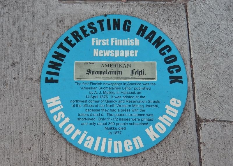The First Finnish Newspaper in America Historical Marker