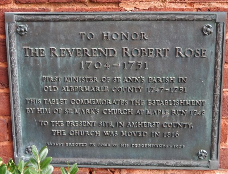 The Reverend Robert Rose Historical Marker