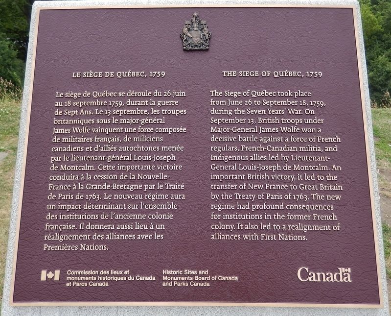 Le Siège de Québec, 1759 / The Siege of Québec, 1759 Historical Marker