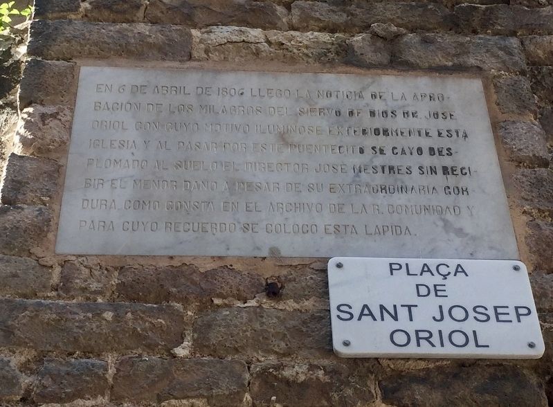 The Miracle of Saint Joseph Oriol Historical Marker