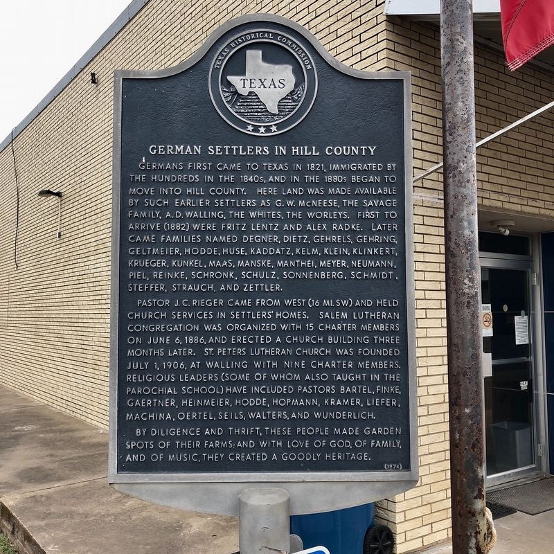 German Settlers in Hill County Historical Marker