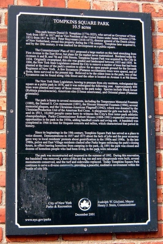 Tompkins Square Park Historical Marker