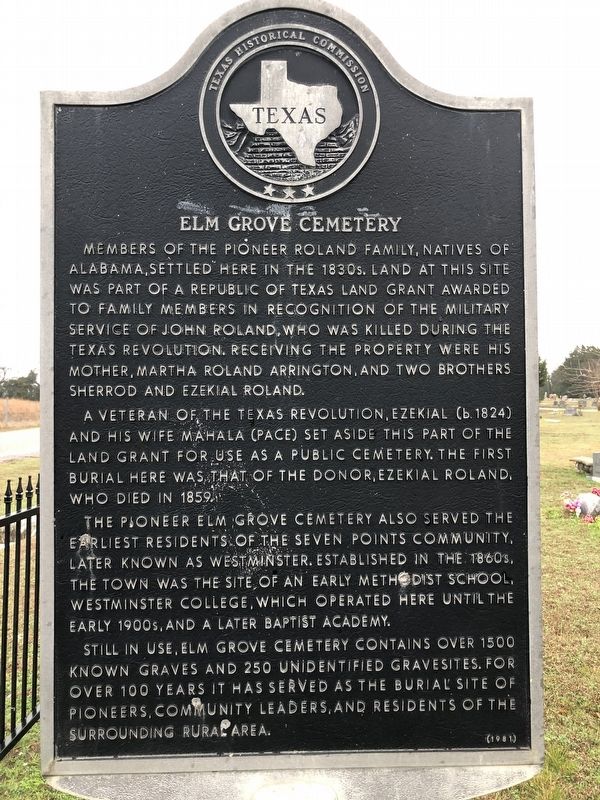 Elm Grove Cemetery Historical Marker