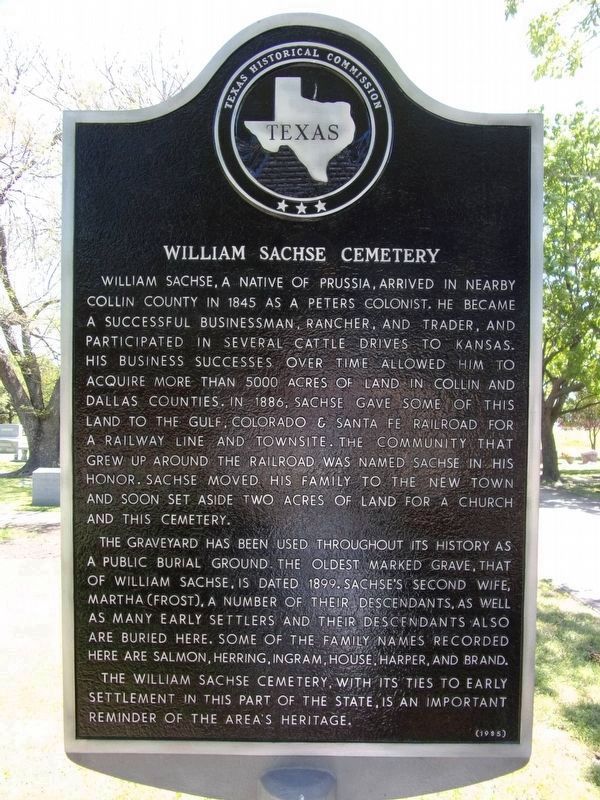 William Sachse Cemetery Historical Marker
