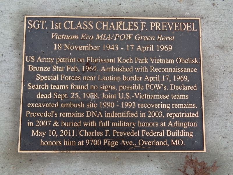 Sgt. 1st Class Charles F. Prevedel Historical Marker