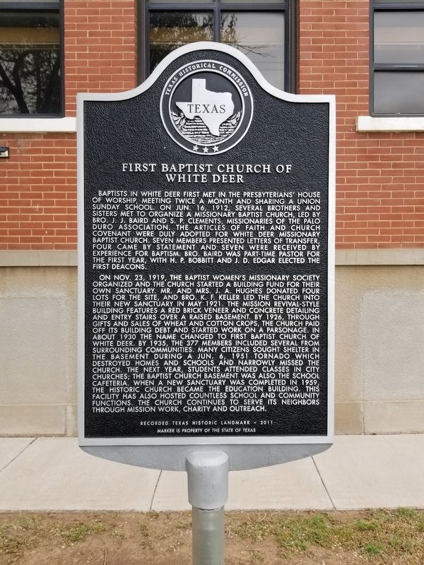 First Baptist Church of White Deer Historical Marker