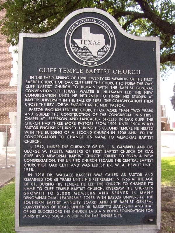 Cliff Temple Baptist Church Historical Marker