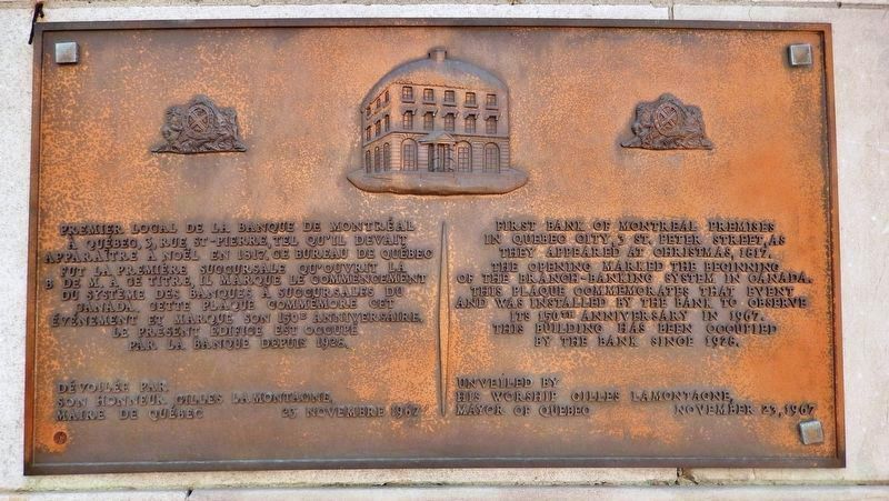 Premier local de la Banque de Montréal à Québec Historical Marker