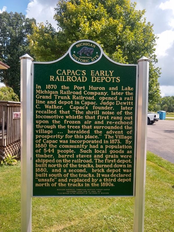 Capac's Early Railroad Depots/The Fourth Capac Depot Historical Marker