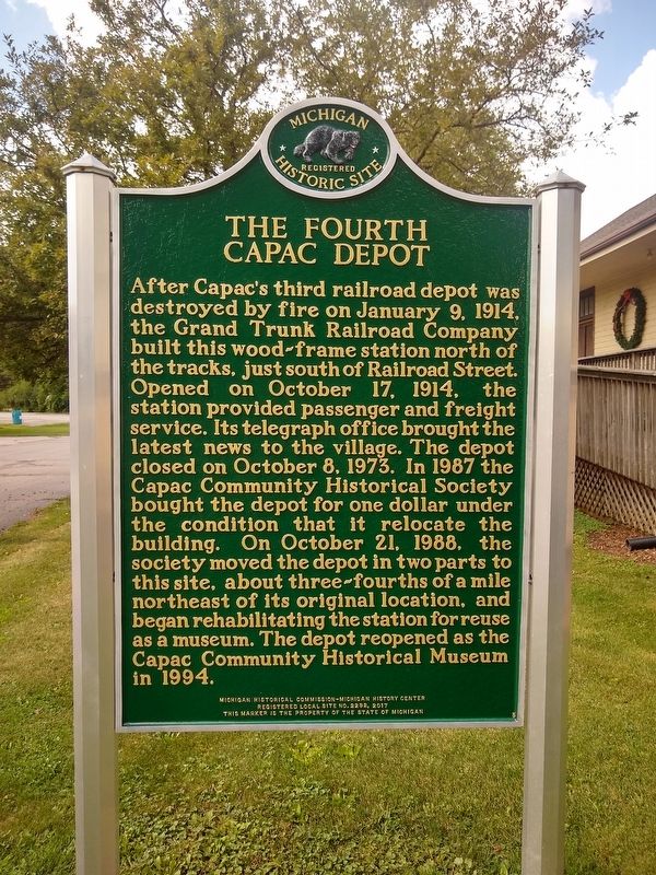 Capac's Early Railroad Depots/The Fourth Capac Depot Historical Marker
