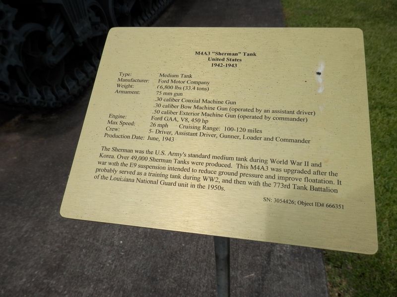 M4A3 "Sherman Tank" Historical Marker