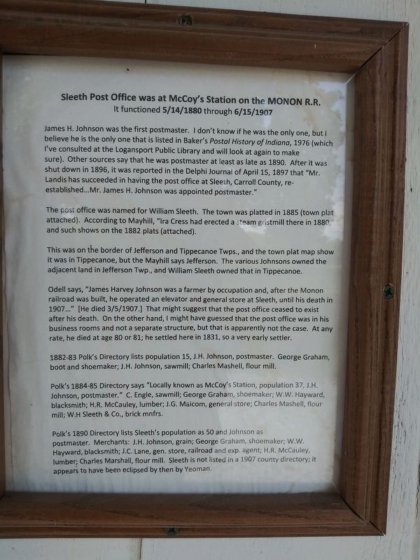 Sleeth Post Office was at McCoy's Station on the Monon R.R. Historical ...