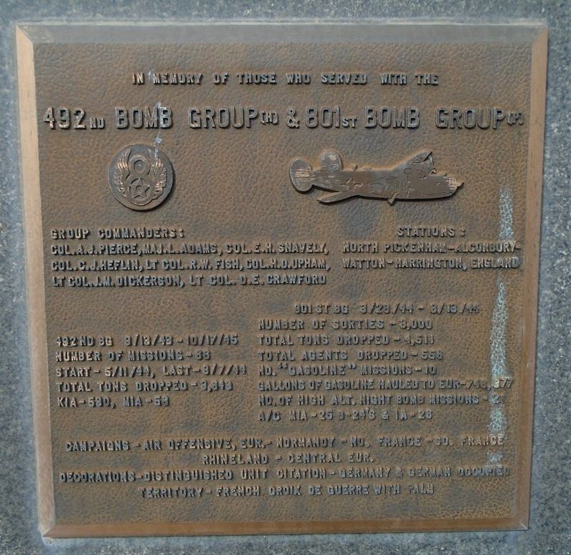 492nd Bomb Group (H) & 801st Bomb Group (P), a War Memorial