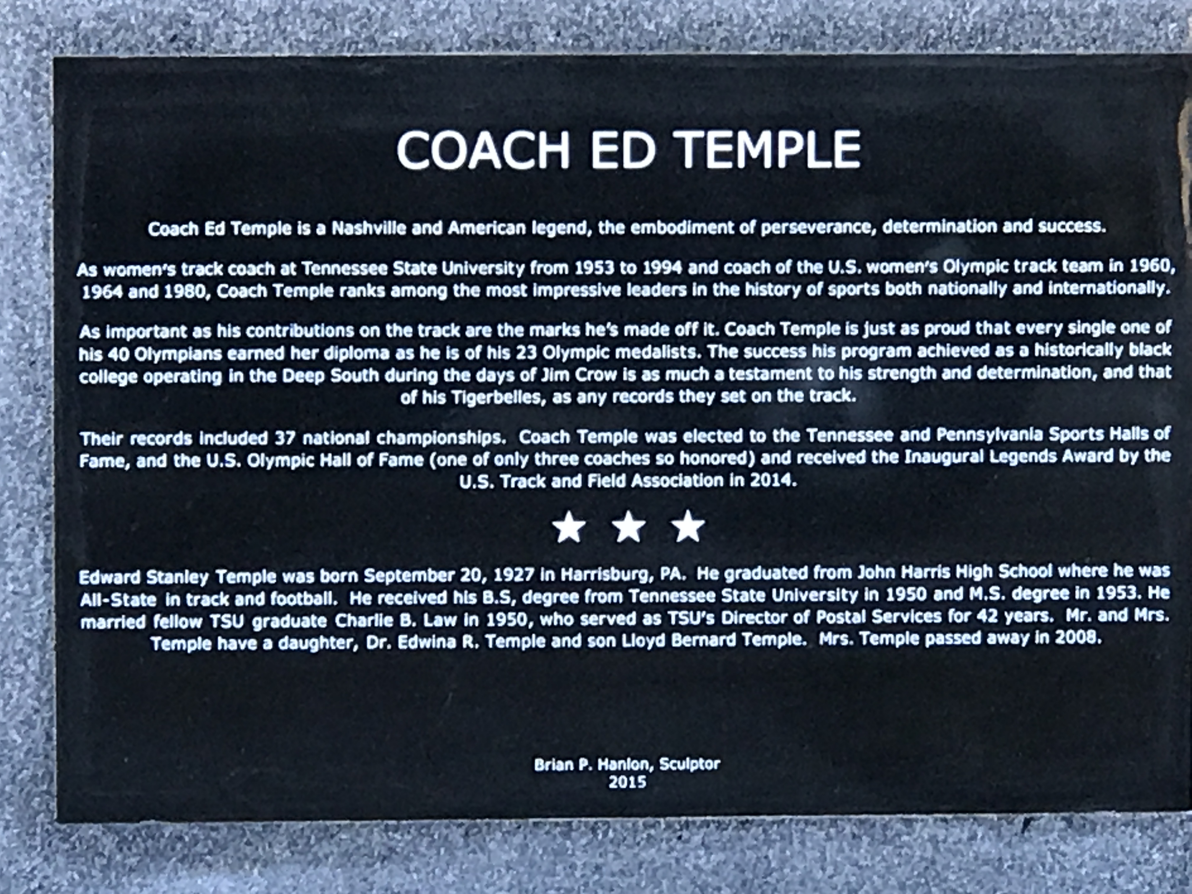 Photo: Coach Ed Temple Marker