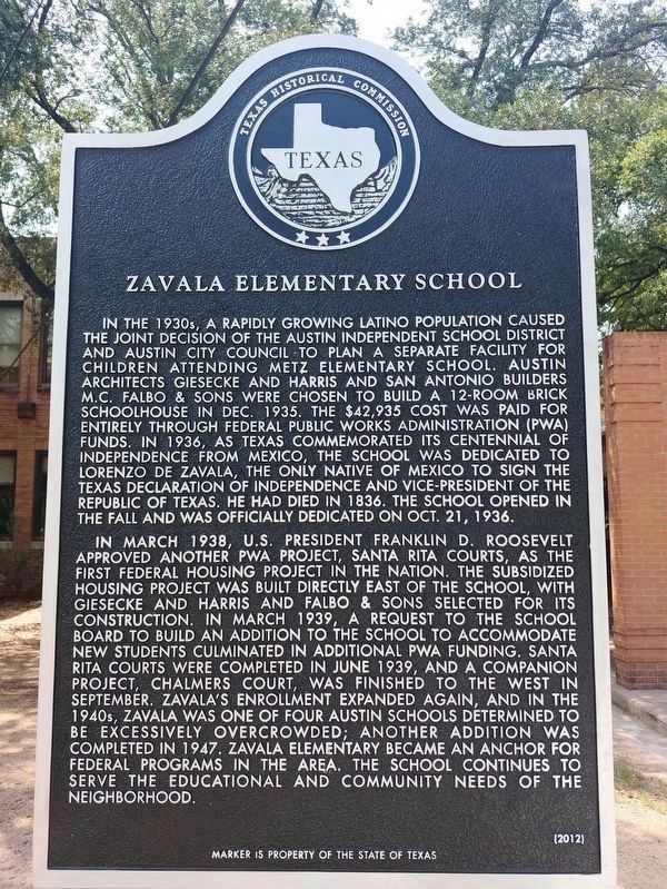Zavala Elementary School Historical Marker