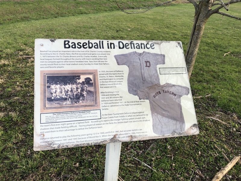 Baseball in Defiance Historical Marker