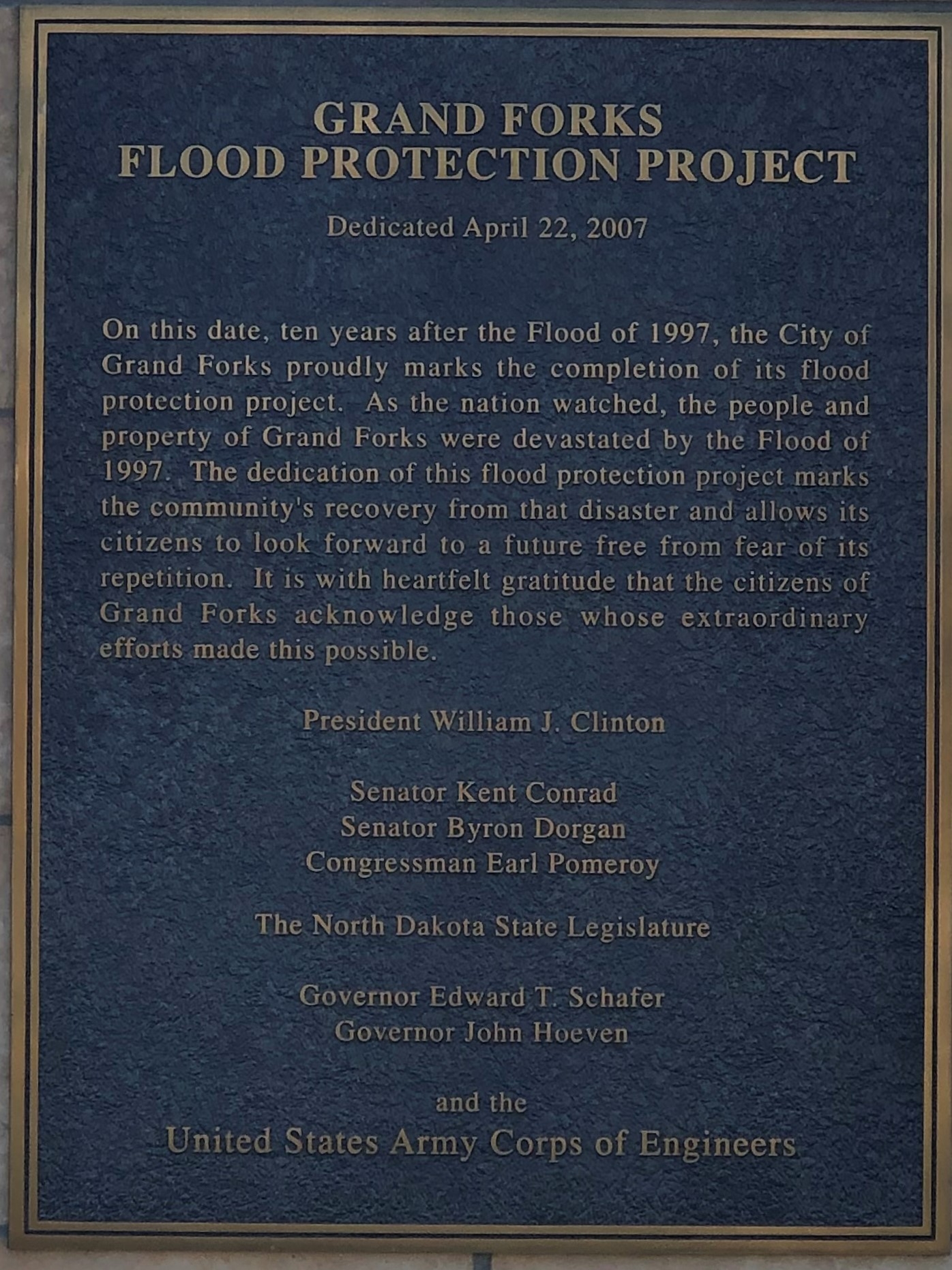 Photo: Grand Forks Flood Protection Project Marker