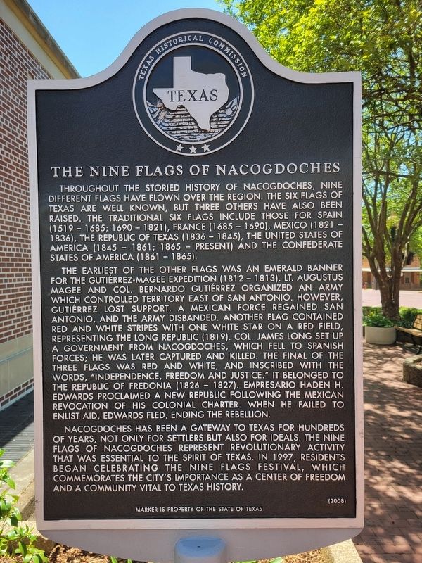The Nine Flags of Nacogdoches Historical Marker