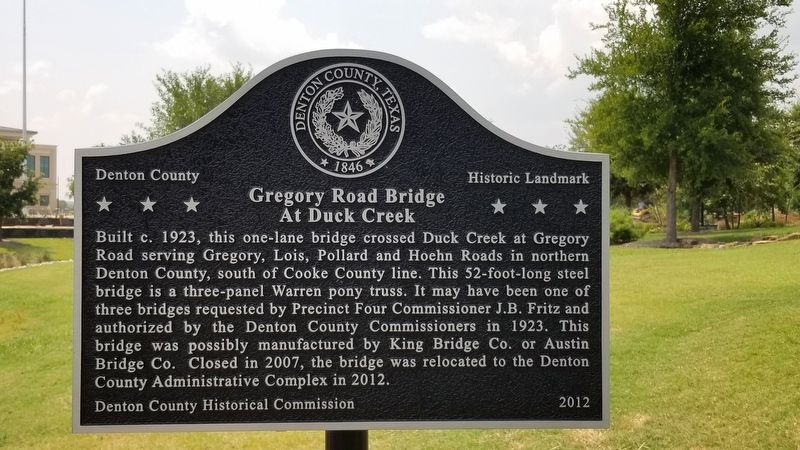 Gregory Road Bridge at Duck Creek Historical Marker