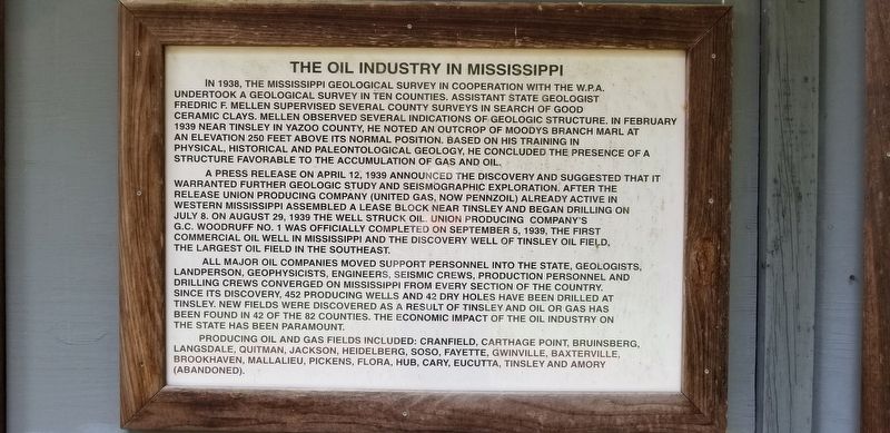 The Oil Industry in Mississippi Historical Marker
