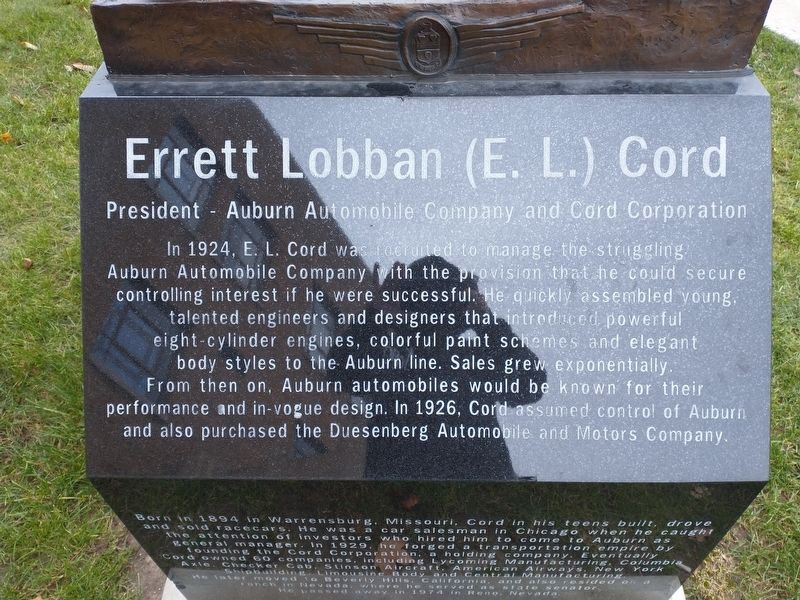 Errett Lobban (E.L.) Cord Historical Marker