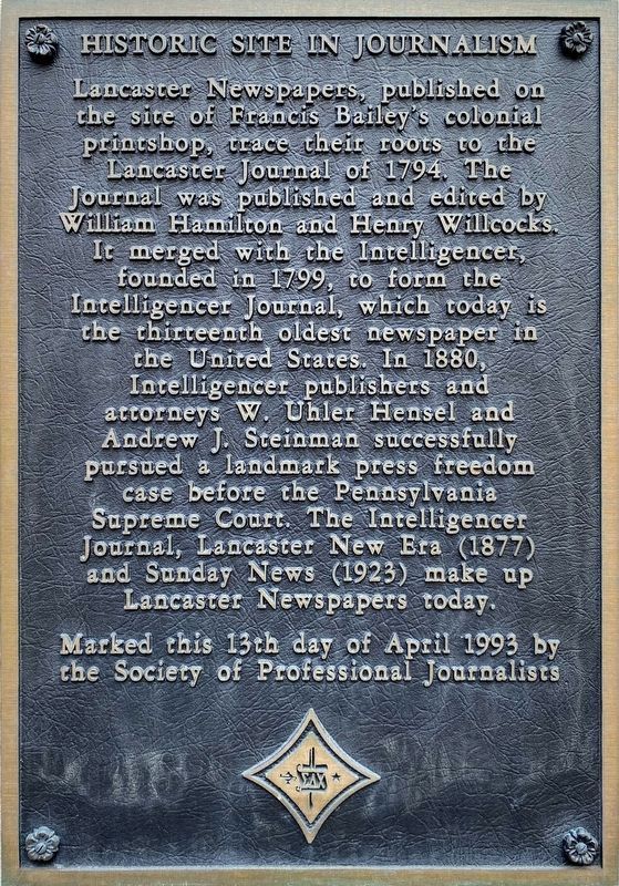 Historic Site in Journalism Historical Marker
