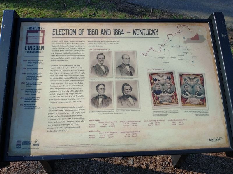 Election Of 1860 And 1864 — Kentucky Historical Marker