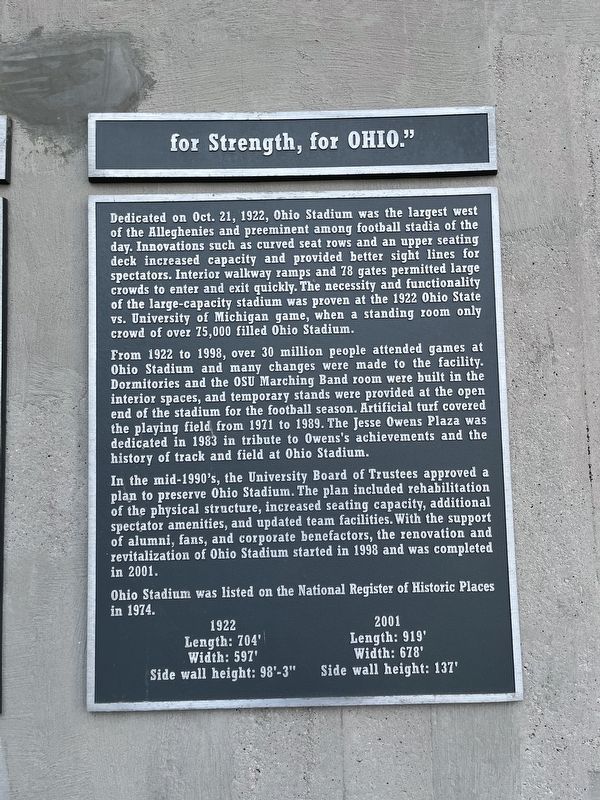 for Strength, for OHIO." Historical Marker