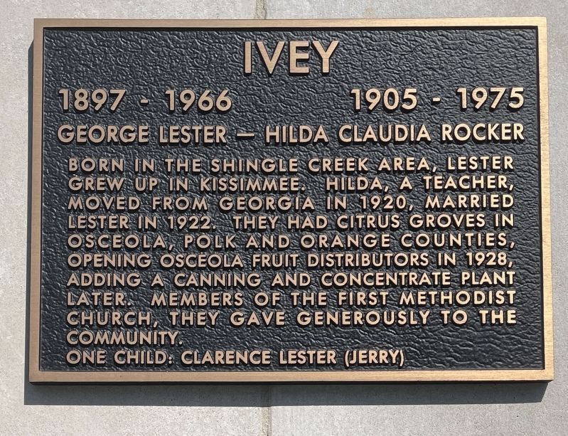 George Lester and Hilda Claudia Rocker Ivey Historical Marker