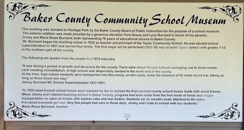 Baker County Community School Museum Historical Marker