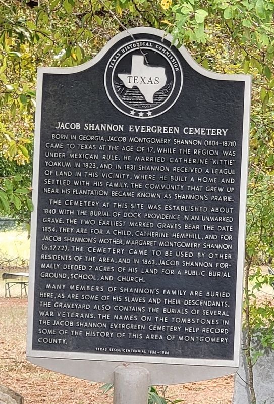 Jacob Shannon Evergreen Cemetery Historical Marker