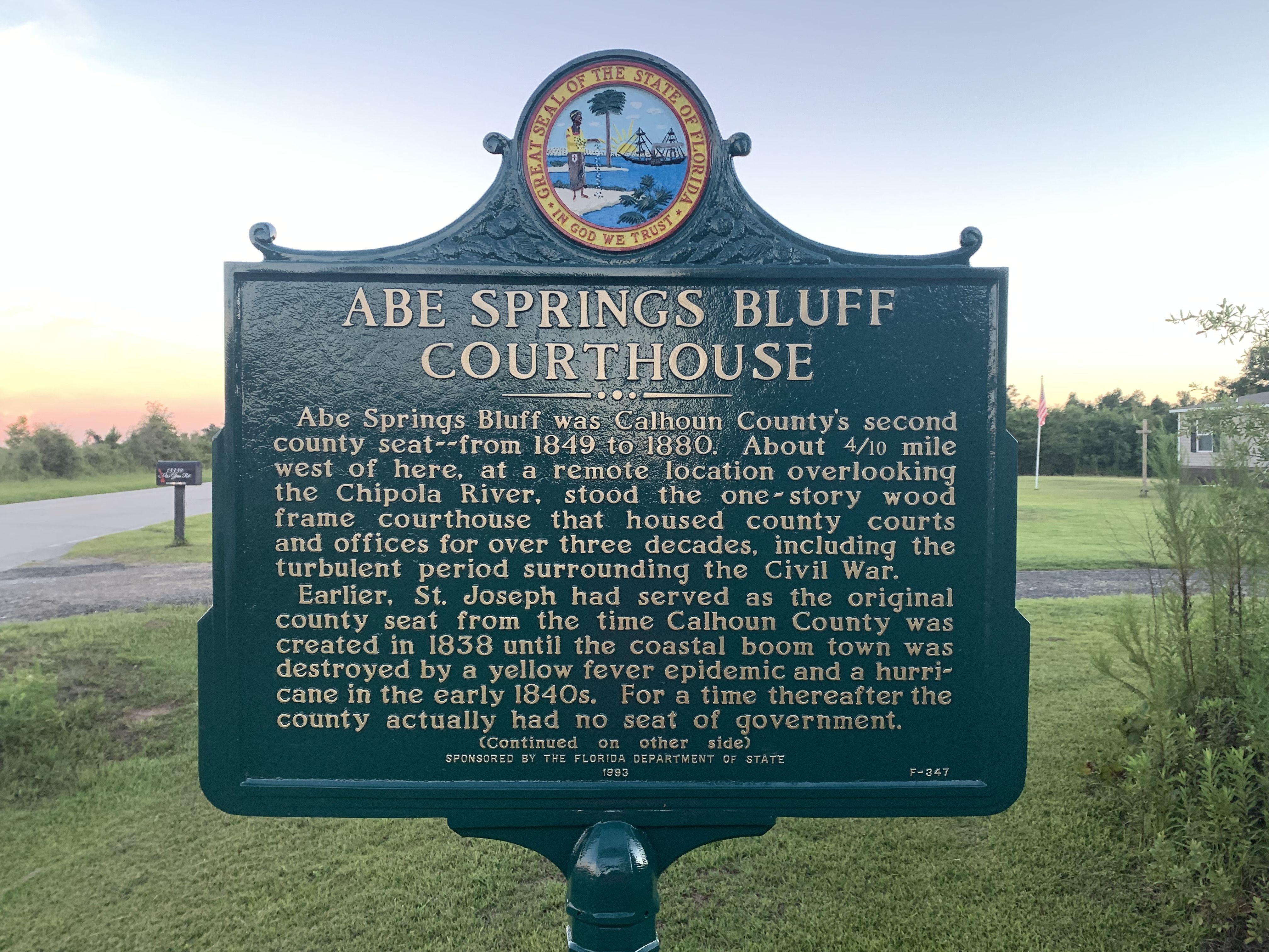 Photo: Abe Springs Bluff Courthouse Marker Side 1