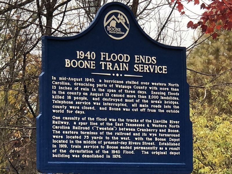 1940 Flood Ends Boone Train Service Historical Marker